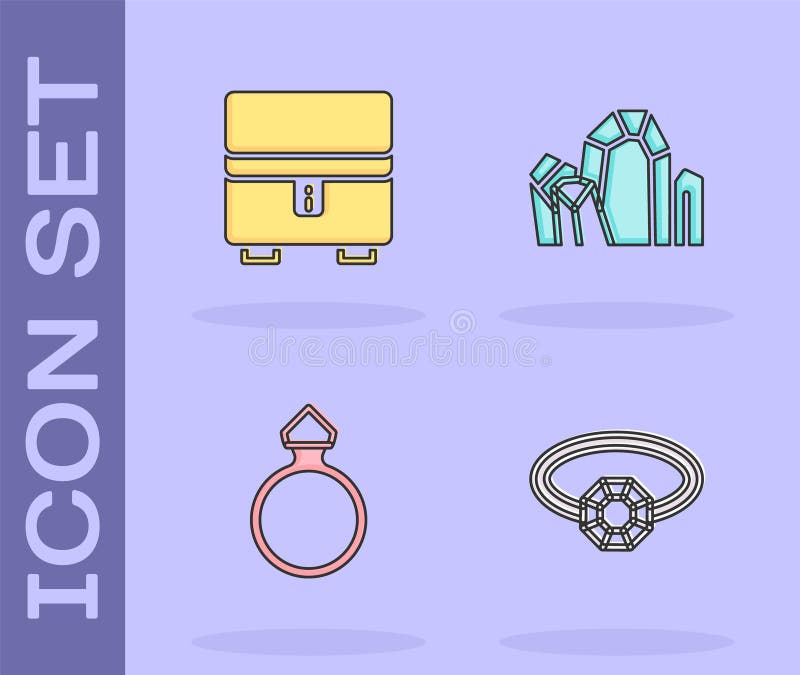 Set Diamond Engagement Ring, Jewelry Box, and Gem Stone Icon. Vector ...