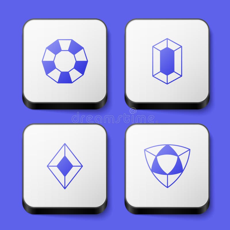 Set Diamond, Gem Stone, and Icon. White Square Button. Vector Stock ...