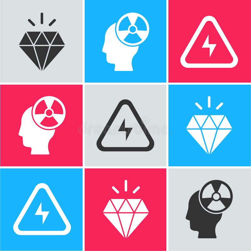 Set Diamond, Head and Radiation Symbol and High Voltage Icon. Vector ...