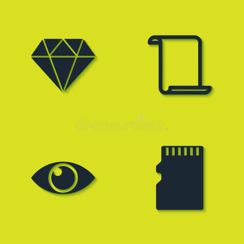 Set Diamond, Micro SD Memory Card, Eye and Paper Scroll Icon. Vector ...