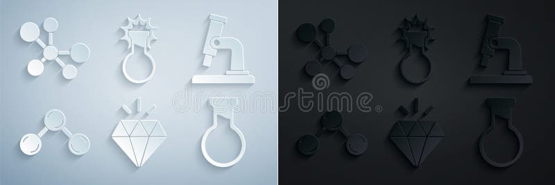 Set Diamond, Microscope, Molecule, Test Tube and Flask, and Icon ... Set Diamond, Microscope, Molecule, Test Tube and Flask, and Icon ...