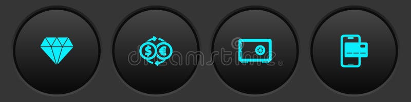 Set Diamond, Money Exchange, Safe and Mobile Banking Icon. Vector Stock ...