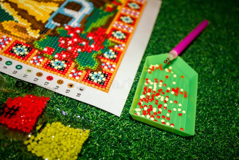 Set of Diamond Mosaics for Needlework in Nature, on Grass Stock Photo ...