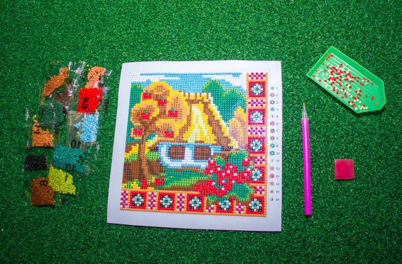 Set of Diamond Mosaics for Needlework in Nature, on Grass Stock Image ...