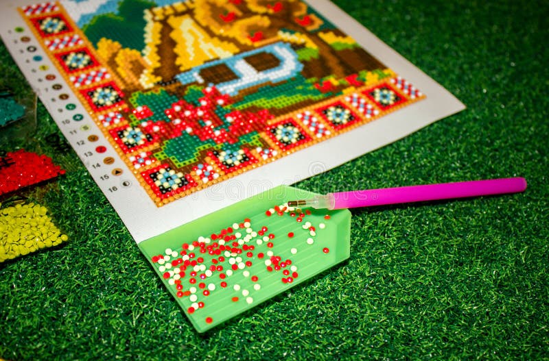 Set of Diamond Mosaics for Needlework in Nature, on Grass Stock Image ...