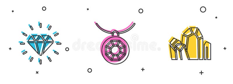 Set Diamond, Pendant Necklace and Gem Stone Icon. Vector Stock Vector ...