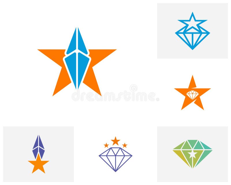 Set of Diamond Star Logo Design Vector Template, Creative Diamond Logo ...