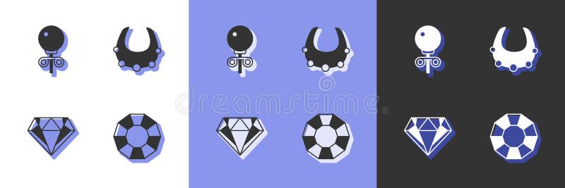 Set Diamond, Stud Earrings, and Necklace Icon. Vector Stock Vector ...