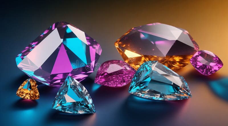 Set of Diamonds, Colored Diamonds on Abstract Background Stock ...