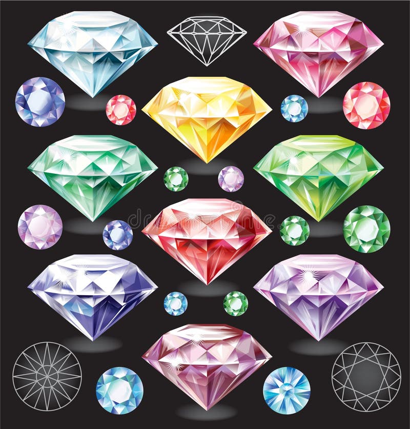 Set of Diamonds of Different Colors Stock Vector - Illustration of ...
