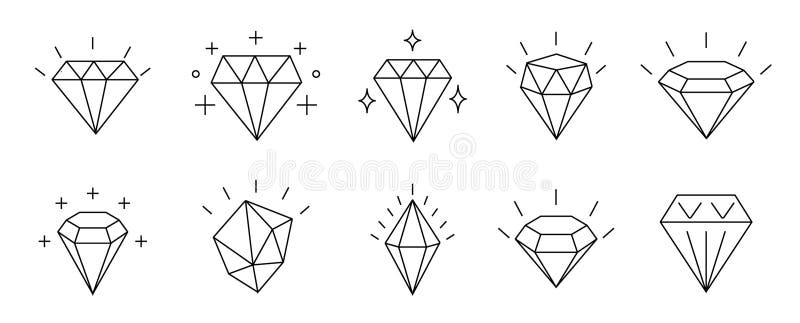 Set of Diamonds Flat Outline Vector Line Design, Isolated on White ...
