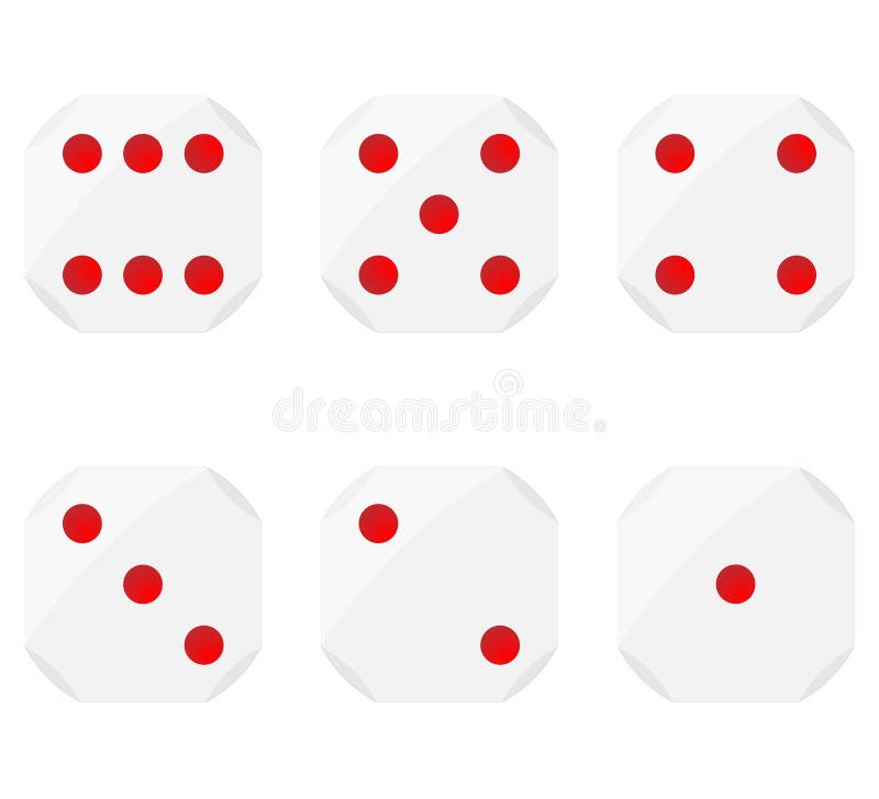 Set of Dices, with Curved Edges and Red Dots for Representing Numbers ...
