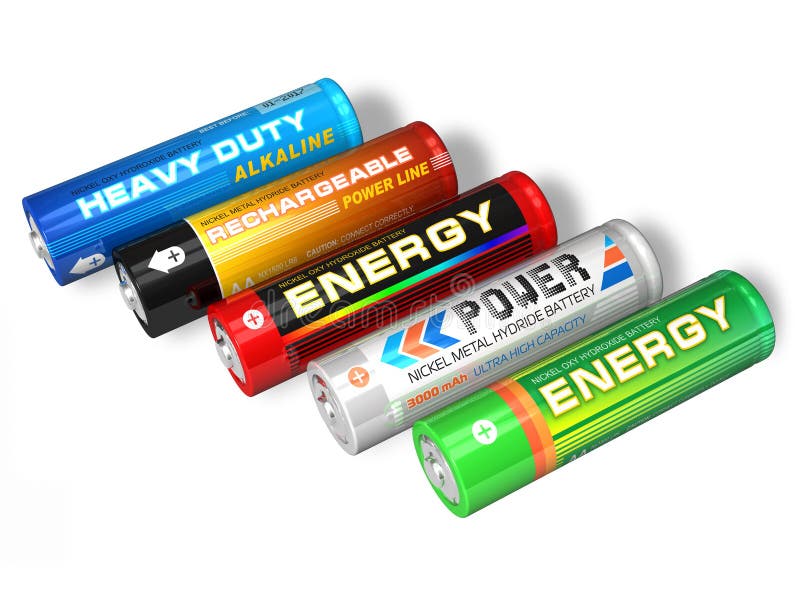 Set of Different AA Batteries Stock Illustration - Illustration of ...
