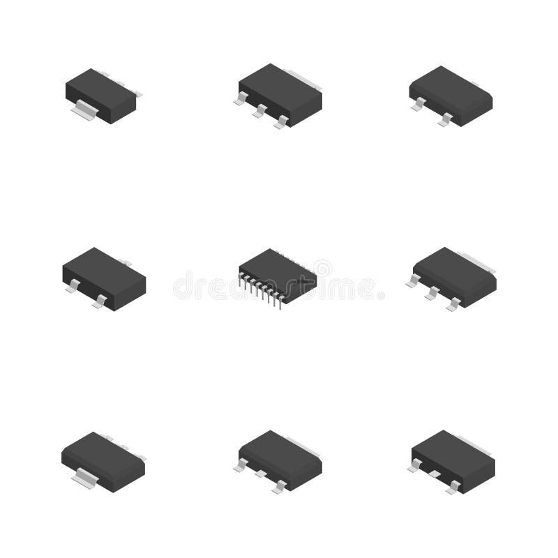 Set of Different 3D Electronic Components , Vector Illustration. Stock ...