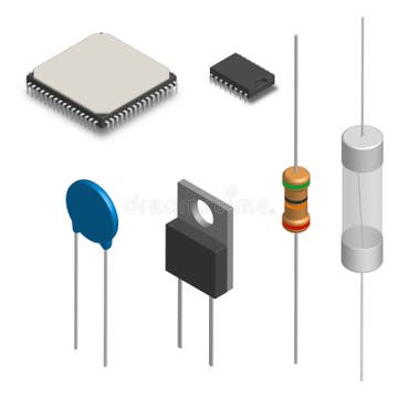 Set of Different Electronic Components in 3D, Vector Illustration ...
