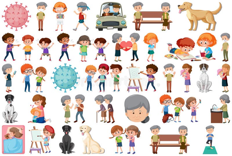 Set of Different Activities People in Cartoon Style Stock Vector ...