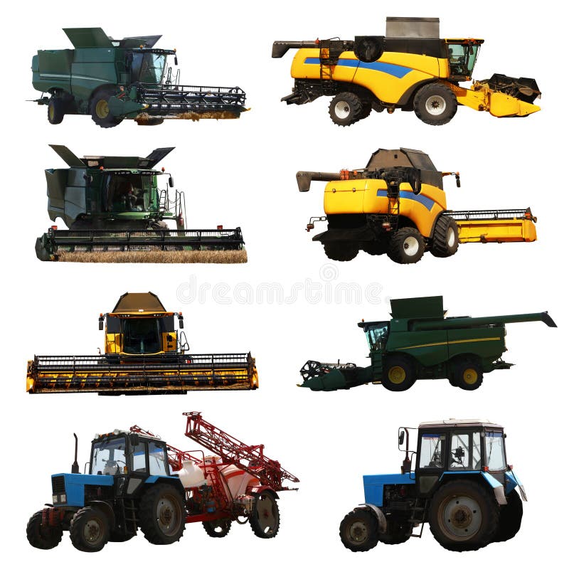 Set of Different Agricultural Machinery on White Background Stock Image ...