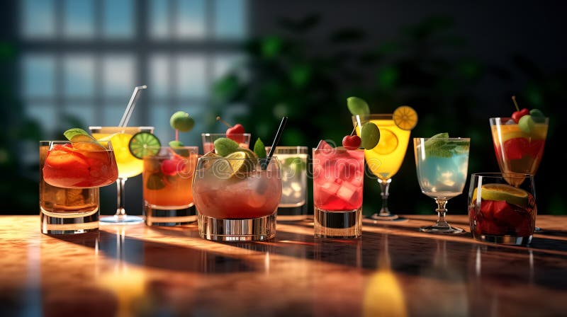 Set of Different Alcoholic Drinks and Cocktails Stock Illustration ...