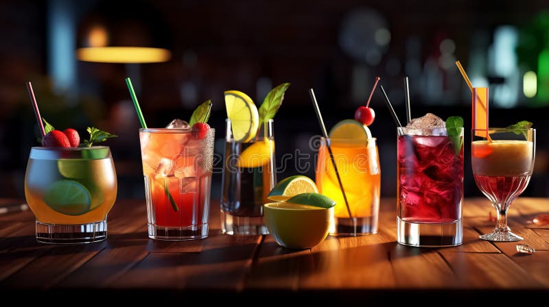 Set of Different Alcoholic Drinks and Cocktails Stock Illustration ...