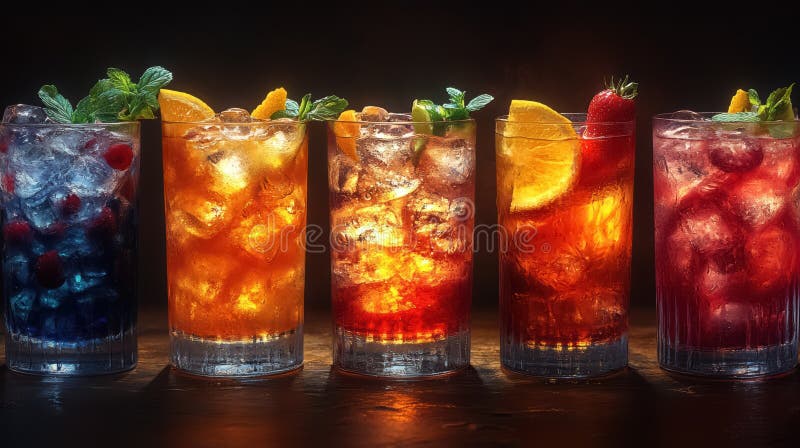 Set of Different Alcoholic Drinks and Cocktails Stock Illustration ...