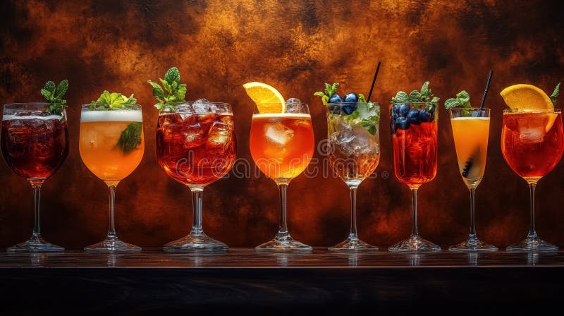 Set of Different Alcoholic Drinks and Cocktails Stock Illustration ...