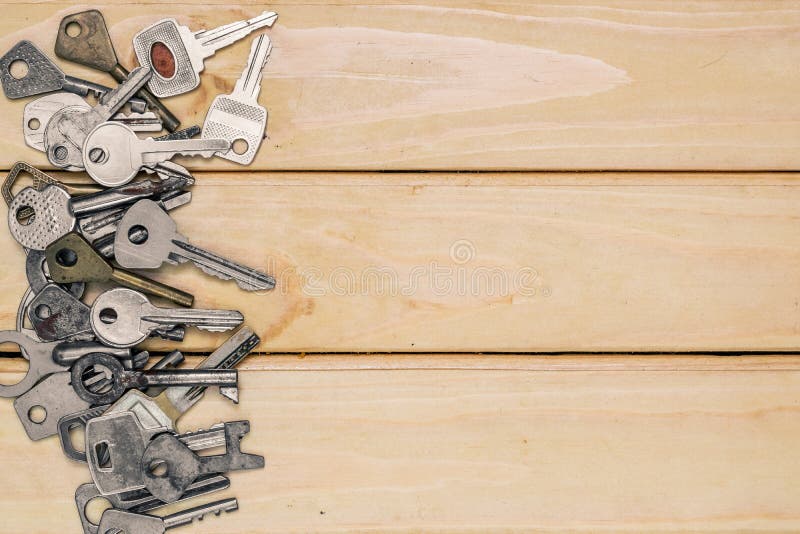 Set of Different Ancient Keys on the Table Stock Image - Image of table ...