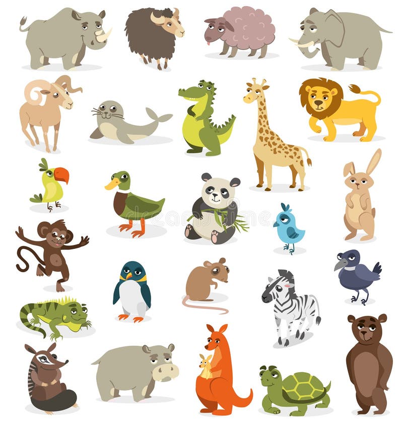 Set of Different Animals on a White Background. Vector Illustration ...