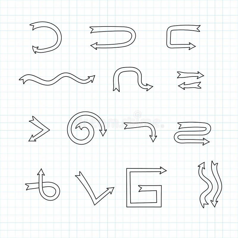 Set of Different Arrows on Checkered Paper. Vector Stock Vector ...