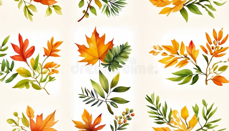 Set of Autumn Botanical Leaves, Herbs Pattern on Abstract Background ...