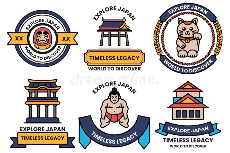 A Set of Different Badges in Concept of Explore Japan Stock ...