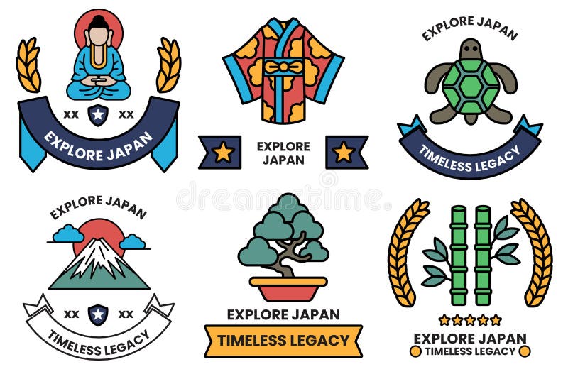 A Set of Different Badges in Concept of Explore Japan Stock ...
