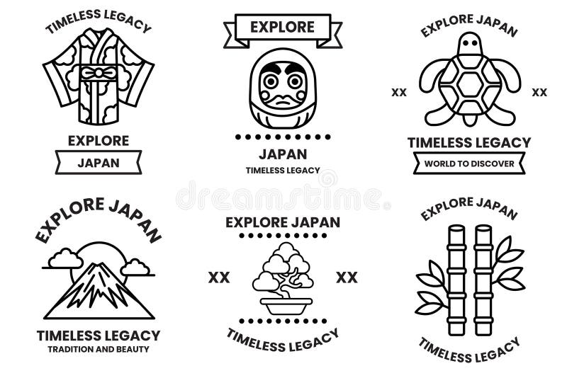A Set of Different Badges in Concept of Explore Japan Stock ...