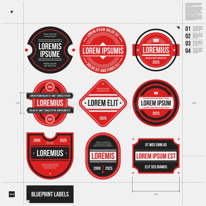 Set of 9 Different Badges/labels in Draft Style Stock Vector ...