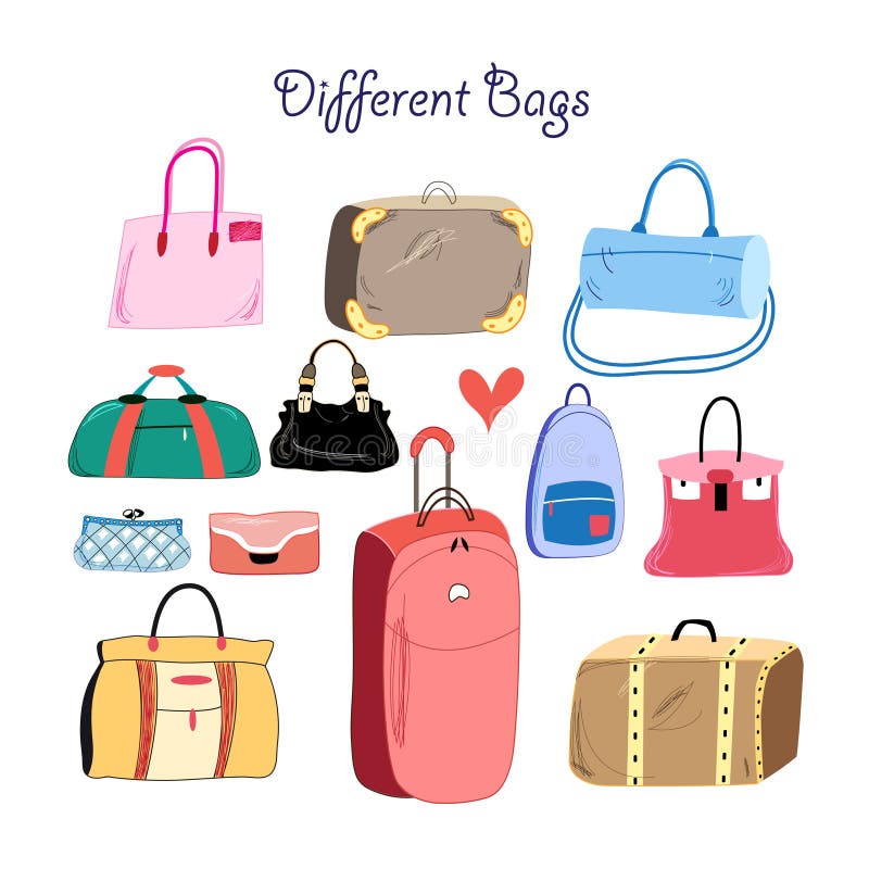 Set of Different Bags Isolated. Stock Vector - Illustration of vector ...