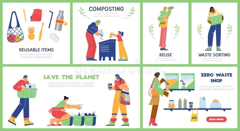 Trash and Waste Banners Set Stock Vector - Illustration of recycling ...