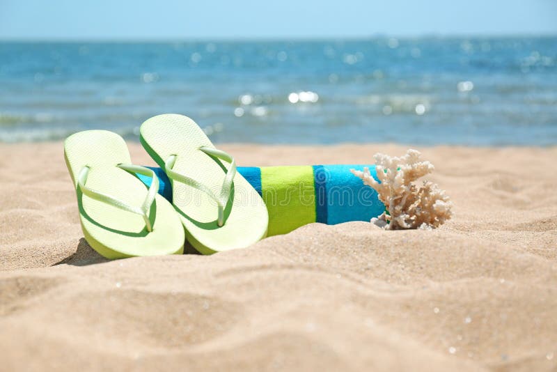 Set of Different Beach Objects on Sand Stock Image - Image of ocean ...