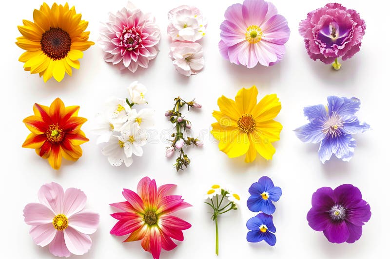 Set of Different Beautiful Flowers on White Background. Banner Design ...