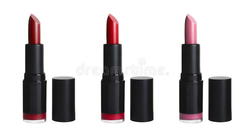 Set with Different Beautiful Lipsticks on White Background Stock Photo ...