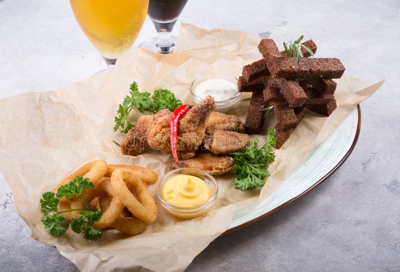 Set of Different Beer Snacks Stock Photo - Image of rings, lifestyle ...