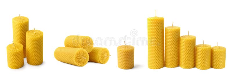 Set of Different Beeswax Candles on White Background Stock Photo ...