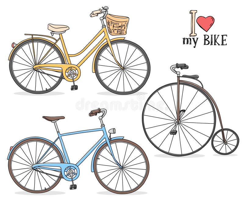 Set with Different of Bicycles. Hand-drawn. Stock Vector - Illustration ...
