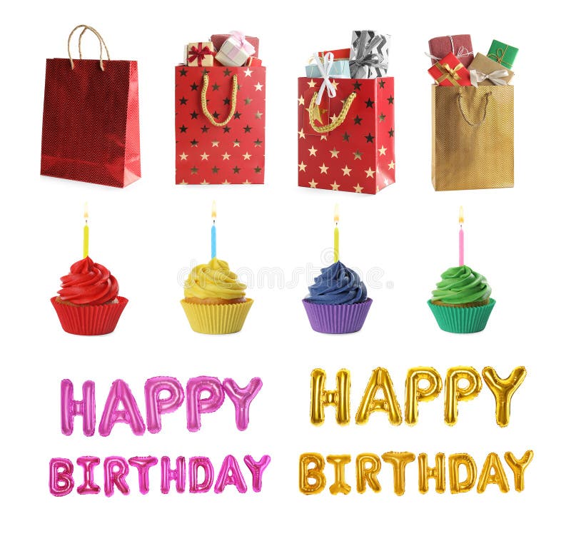 Set of Different Birthday Items on Background Stock Image - Image of ...