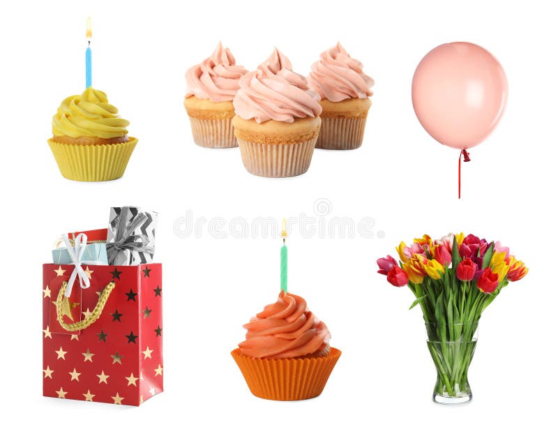 Set of Different Birthday Items on Background Stock Image - Image of ...