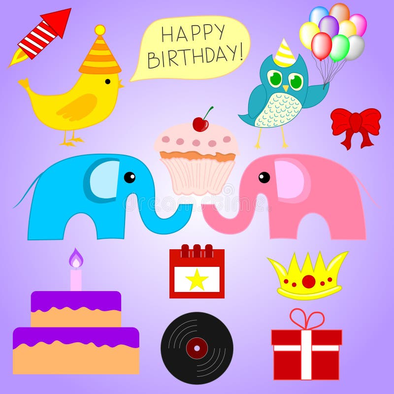 Set of Different Birthday Party Elements for Your Design, Game, Card ...