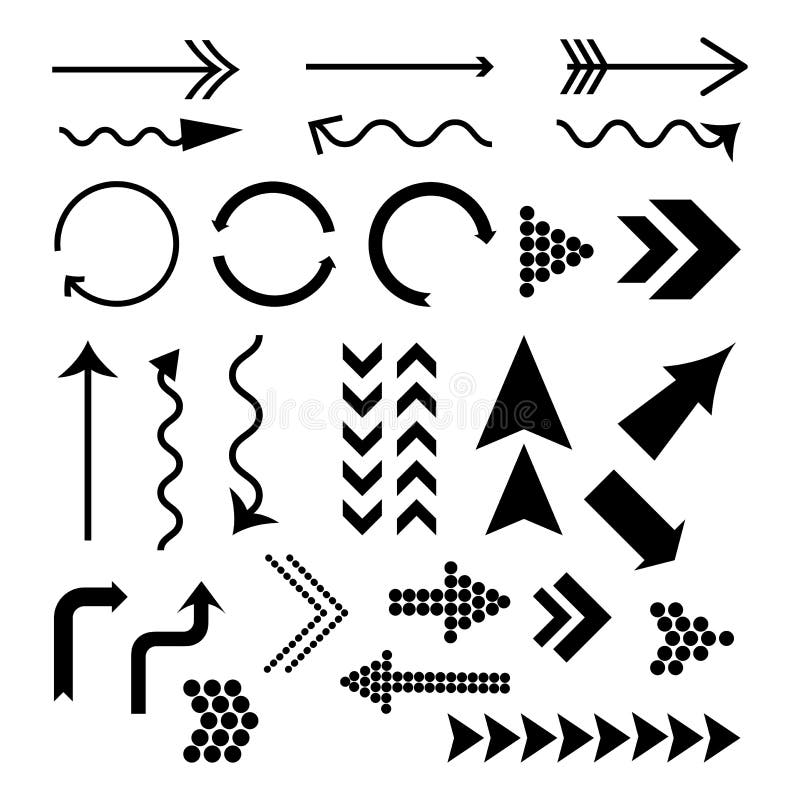 Set of Different Curve Arrows, Black Collection. Vector Stock ...