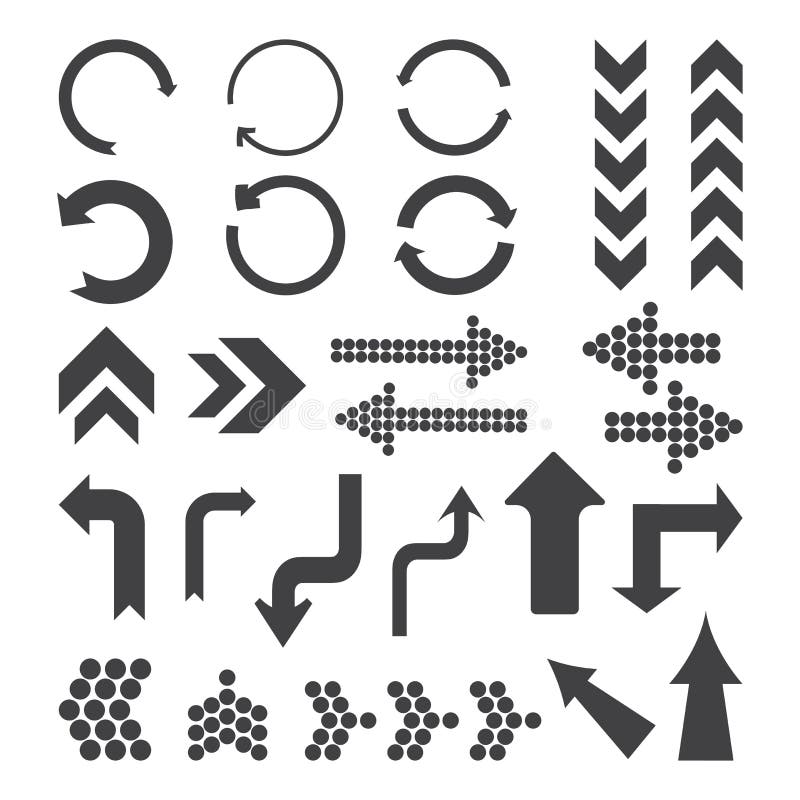 Set of Different Curve Arrows, Black Icons Isolated. Vector Stock ...