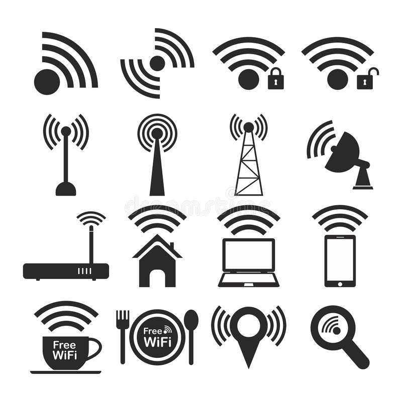 Set of Different Black Vector Wireless and Wifi Icons Stock Vector ...