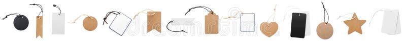Set with Different Blank Tags on White Background, Top View. Banner ...