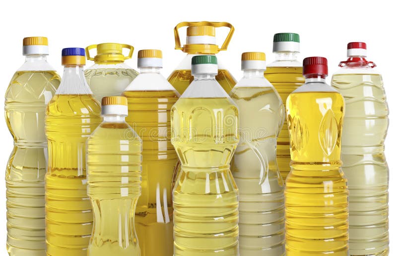 Set with Different Bottles of Cooking Oils on White Background Stock ...