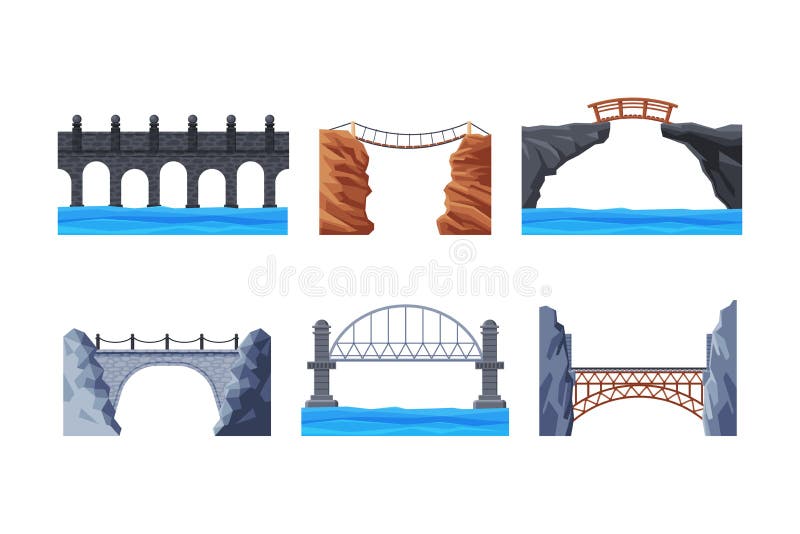 Set of Different Bridges. City Architecture Elements Cartoon Vector ...